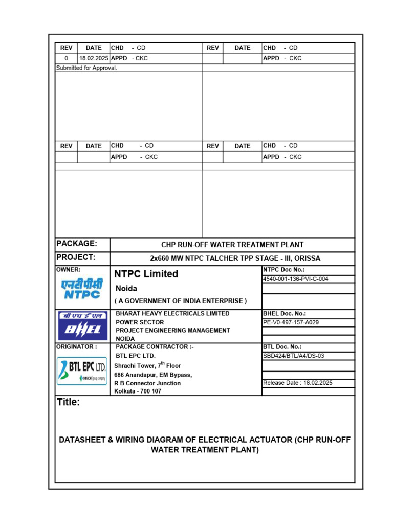 DATASHEET & WIRING DIAGRAM OF ELECTRICAL ACTUATOR (CHP RUN-OFF WATER TREATMENT PLANT) | PDF ...