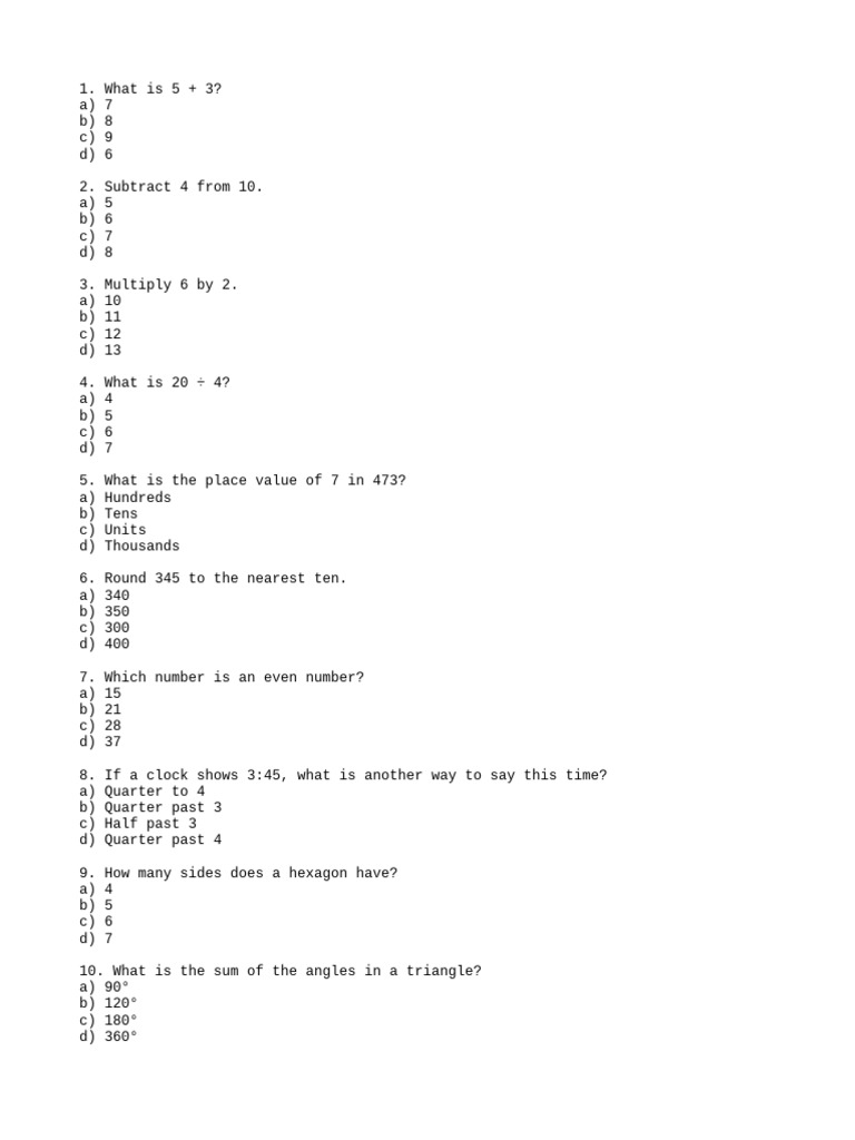 Primary4 Complete Math Questions | PDF