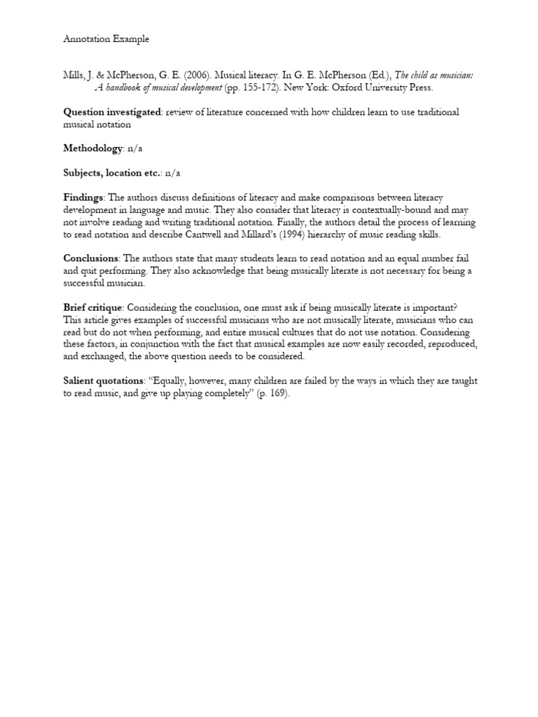 Annotations of Literature Review Example | PDF