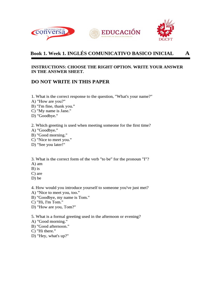 Basic English Communication Quiz | PDF