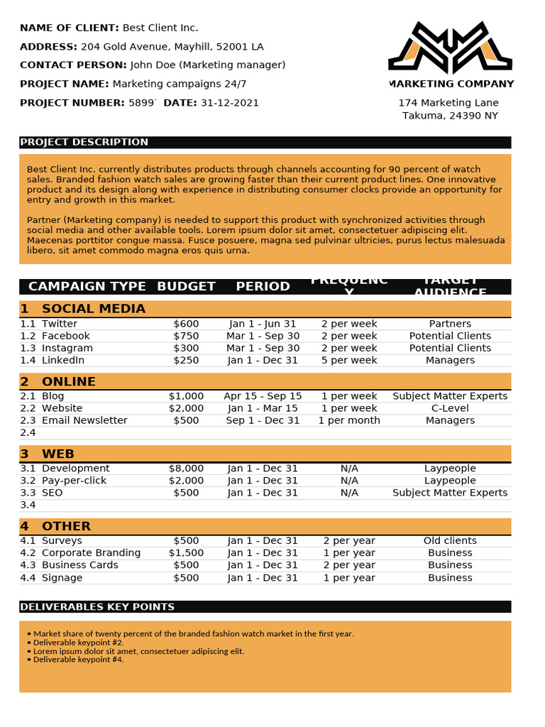 Marketing Scope of Work Template TemplateLab.com | PDF | Social ...
