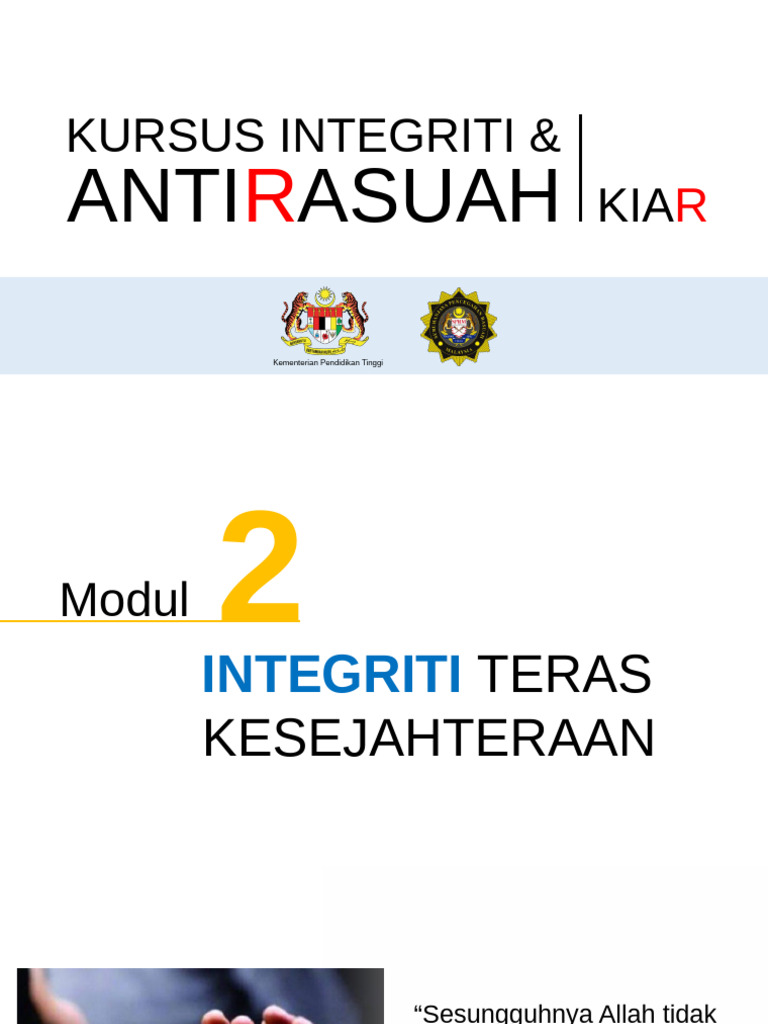 MODUL KIAR 2023 - 2 INTEGRITI TERAS KESEJAHTERAAN (1) | PDF
