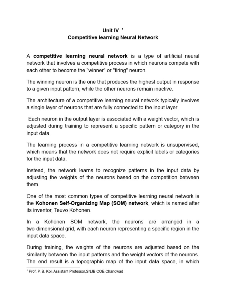 ANN Unit - IV Competitive Learning Neural Network | PDF | Statistical Classification | Machine ...