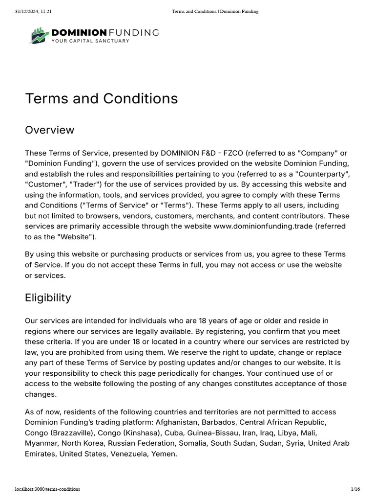 Terms and Conditions - Dominion Funding 3112 | PDF | Indemnity | Damages