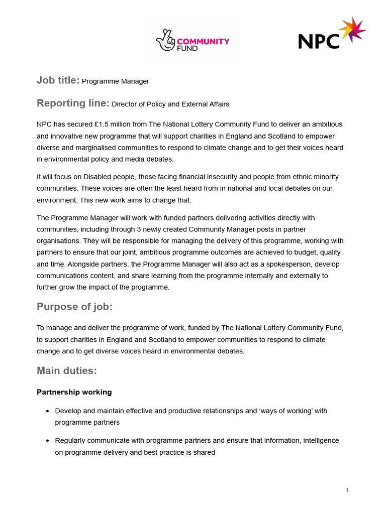 Programme Manager for Climate Action | PDF