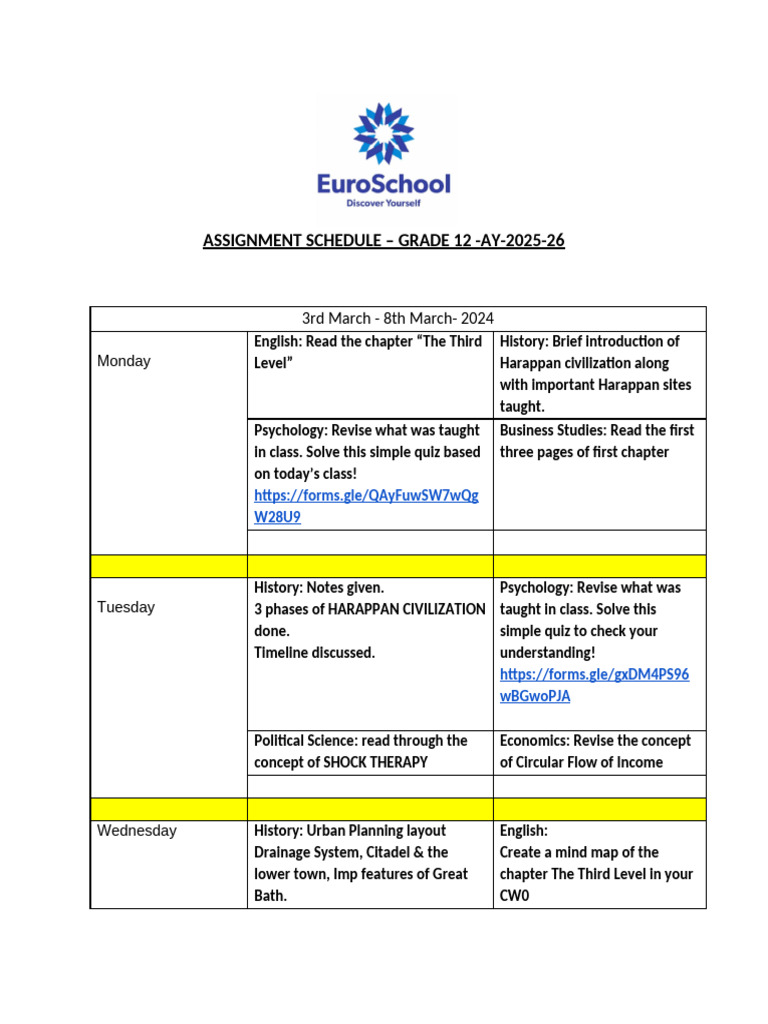 12d-2025-2026 Daily Assignments Schedule – Grade 12 | PDF