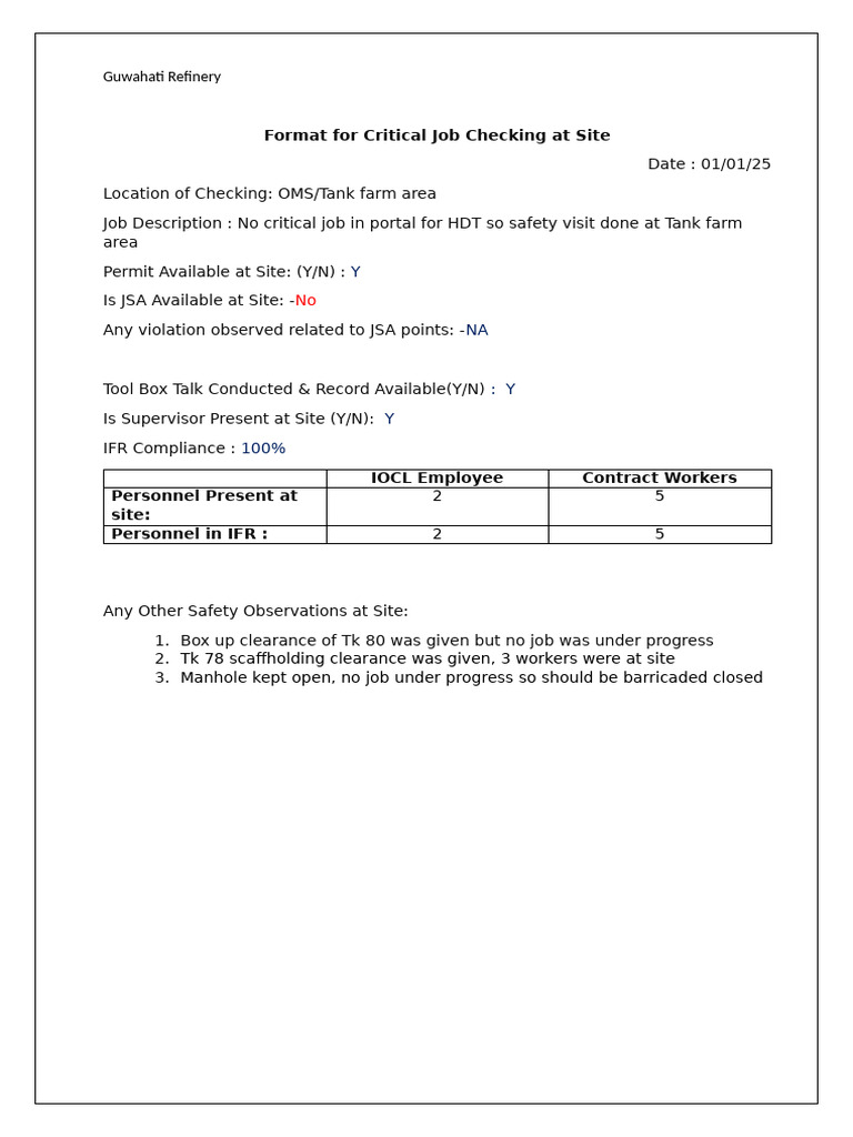 Critical job observations 01.01.25 | PDF
