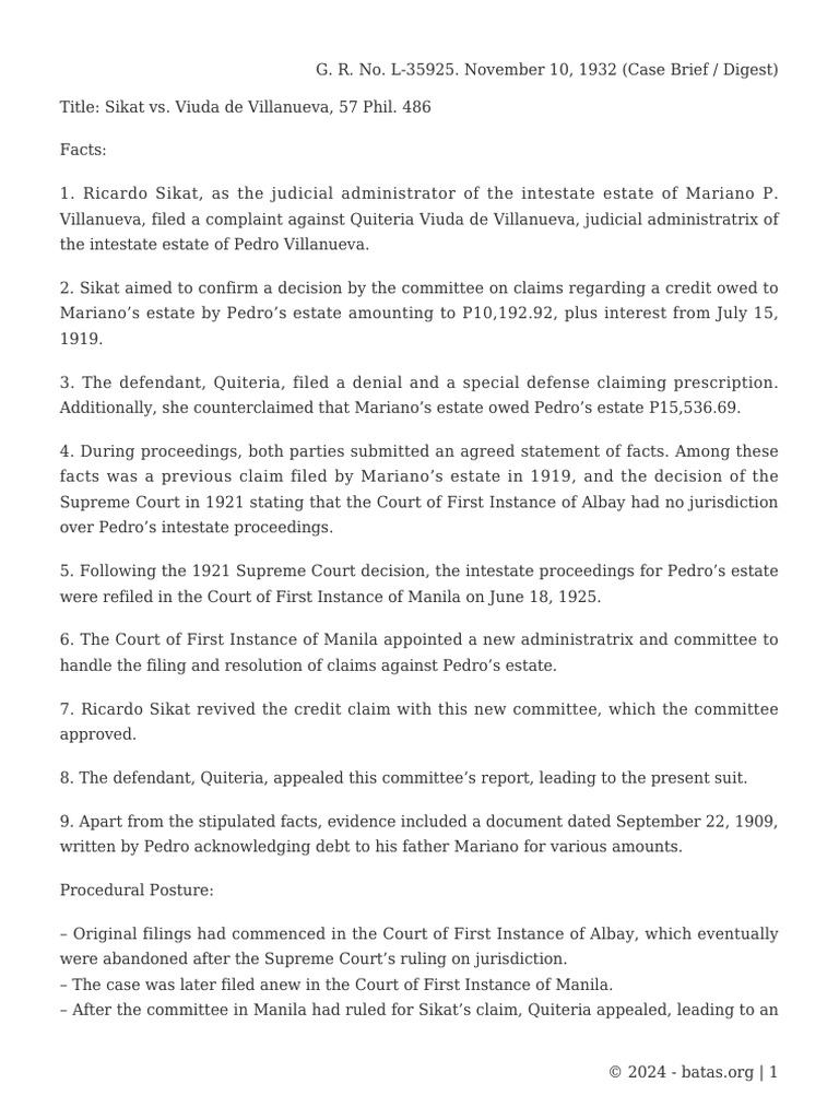 G. R. No. L-35925. November 10, 1932 (Case Brief - Digest) | PDF ...