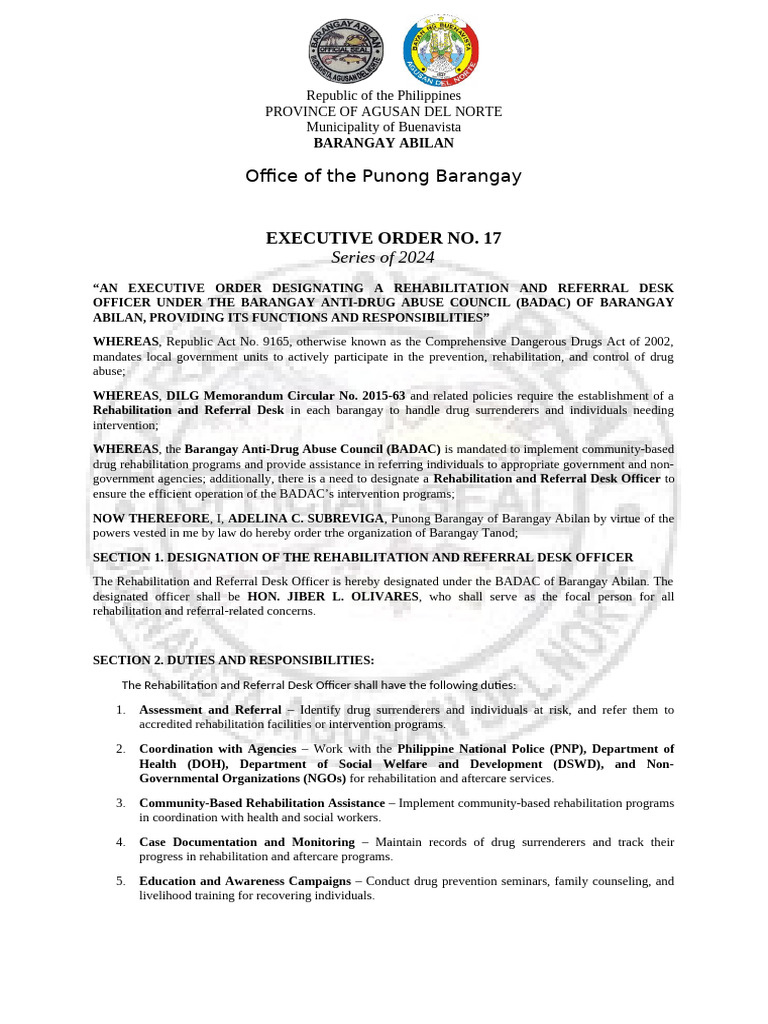 EO-17-BRY-referral Officer | PDF | Government | Justice