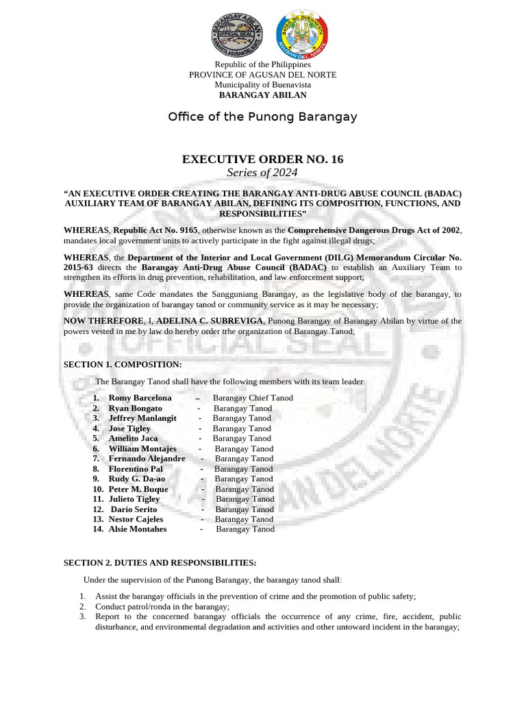 EO-15-BRY-CLUSTER-LEADER | PDF | Crimes | Crime & Violence