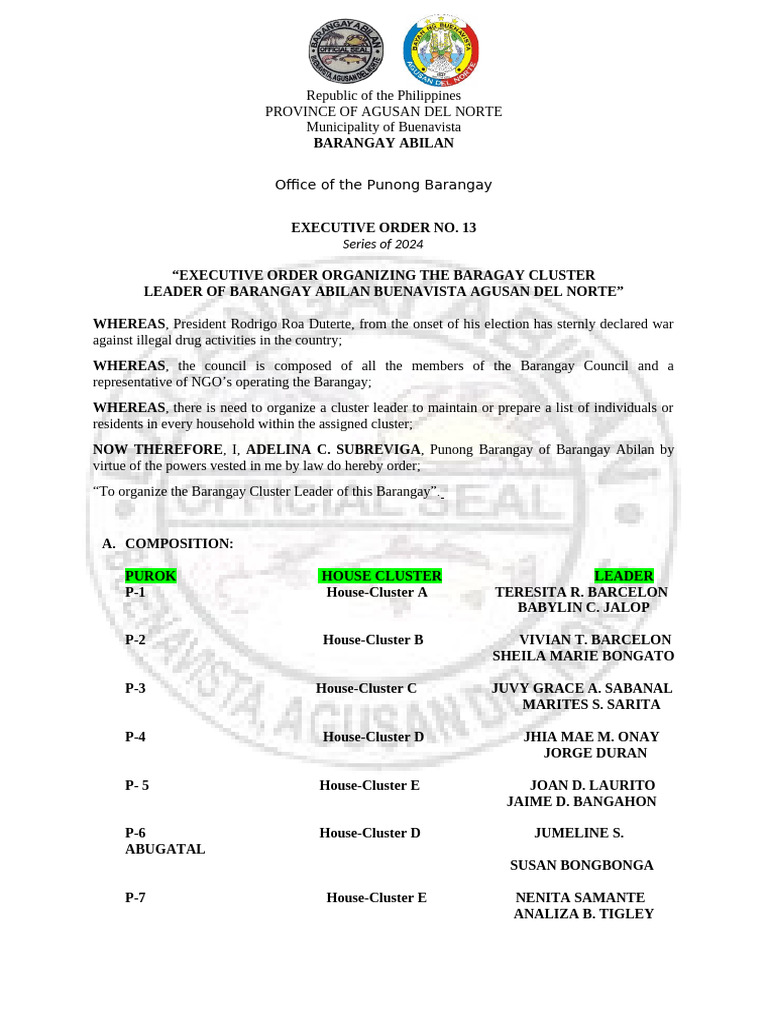 Eo 13 Bry Cluster Leader | PDF