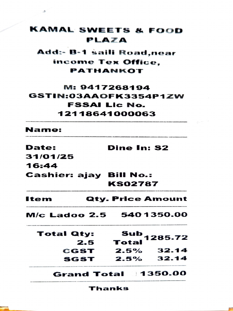 Kamal Sweets & Food Invoice Summary | PDF