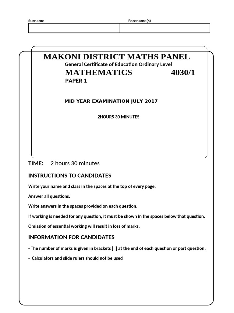 MAKONI DISTRICT MATHS PANEL 2 | PDF | Euclidean Geometry | Geometry