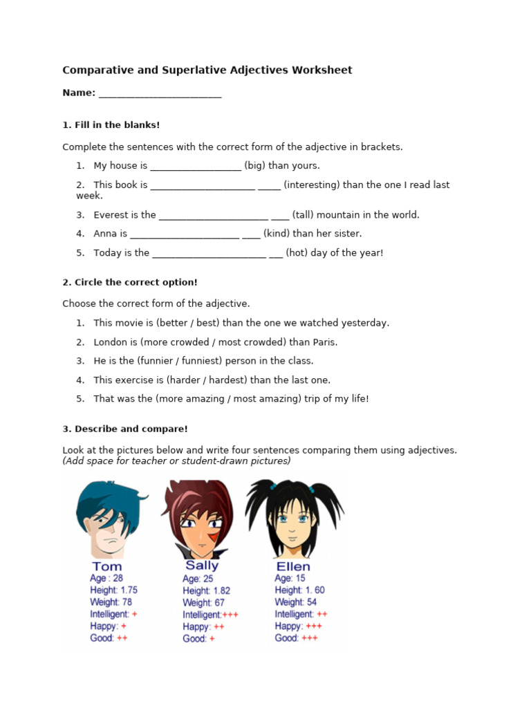 Comparative and Superlative Adjectives Worksheet | PDF