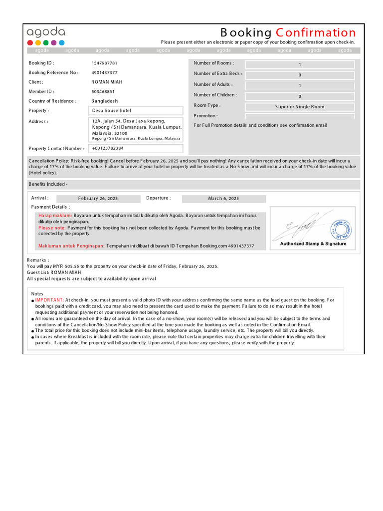 Agoda Booking Payment Details | PDF | Business | Services (Economics)