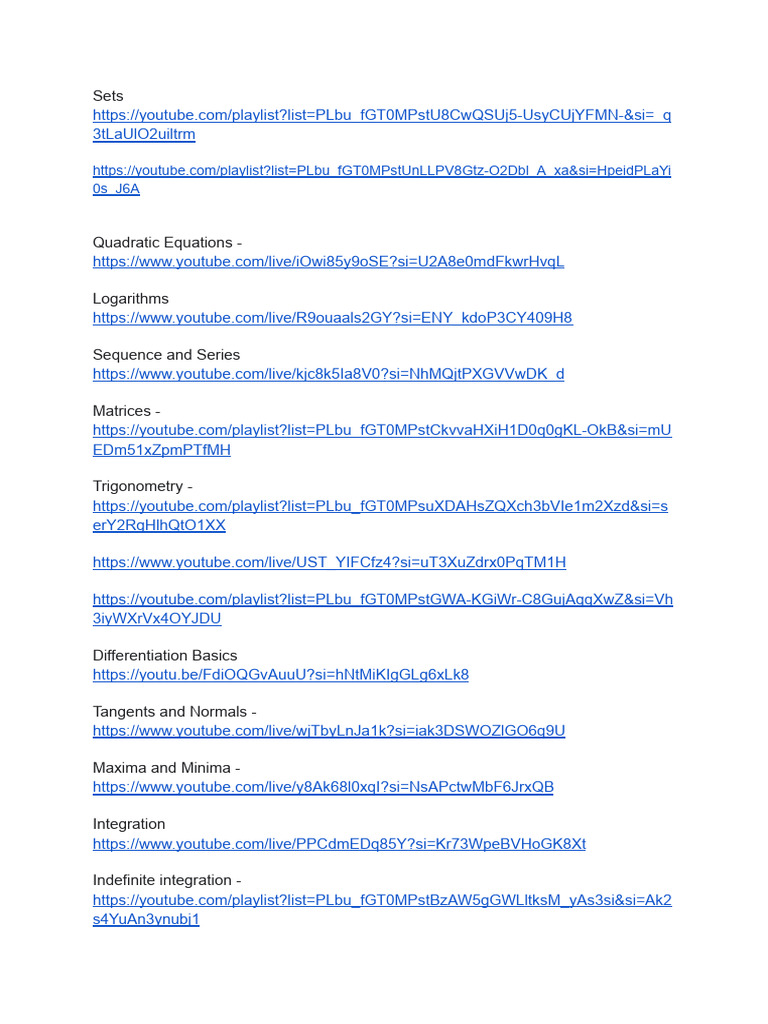 Math Concepts Video Playlists Pdf