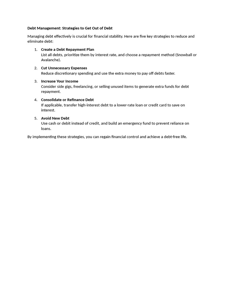 Debt Management Strategies Explained | PDF