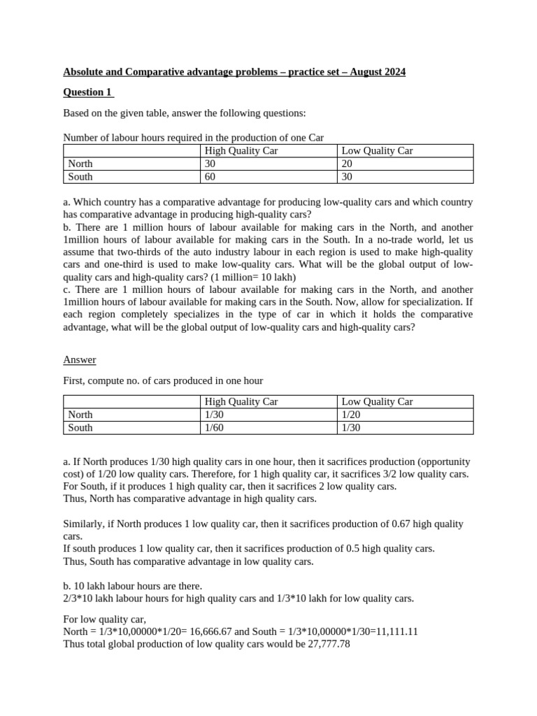 Comparative Advantage Practice Problems | PDF | Comparative Advantage ...