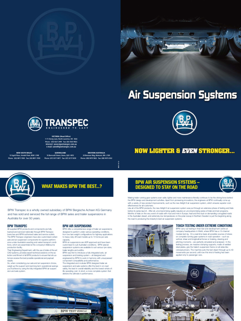 BPW Air Suspension Systems | PDF | Axle | Beam (Structure)