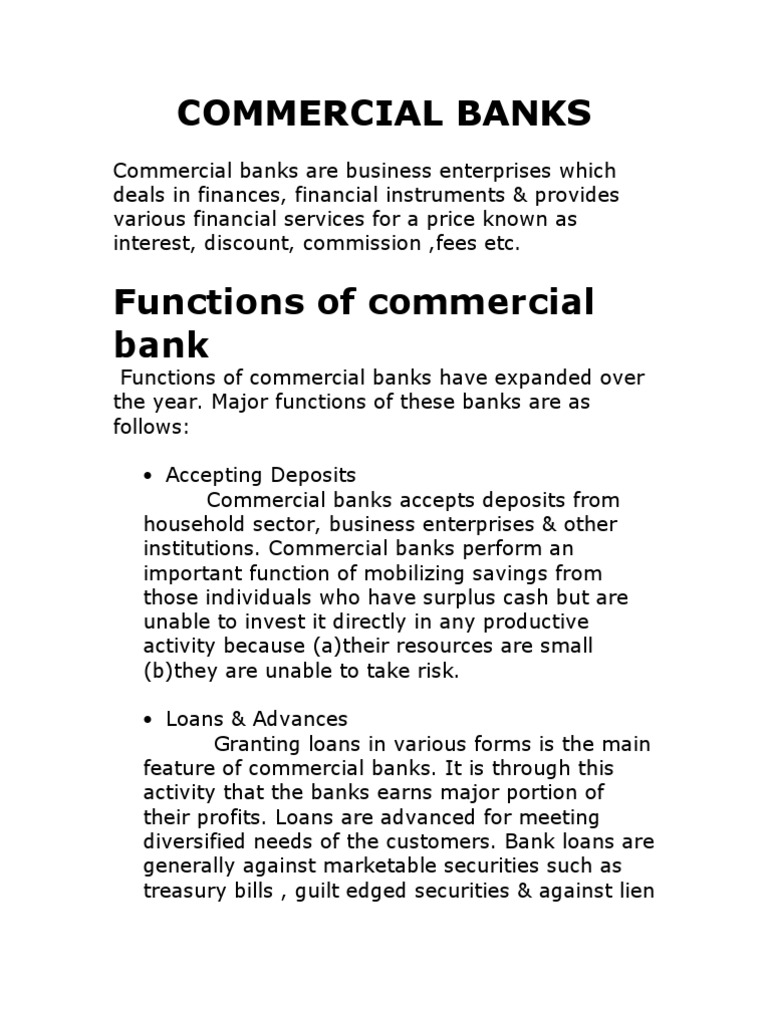 Functions and Roles of Commercial Banks and the Reserve Bank of India ...