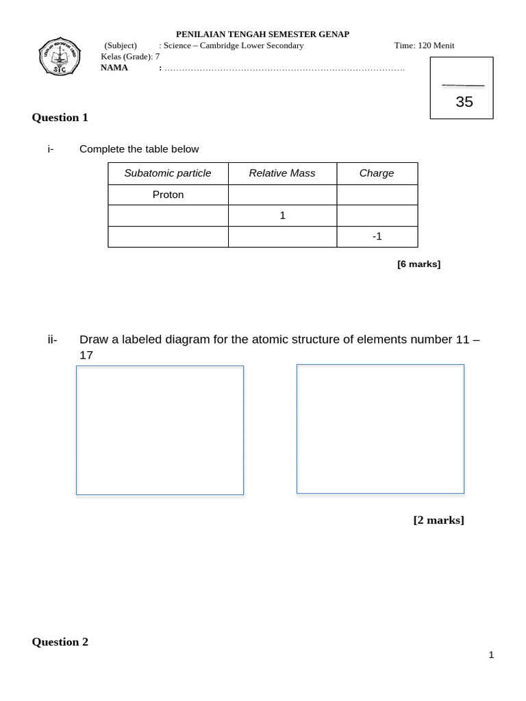 Year 7 - Term 1 - Midterm Exam | PDF