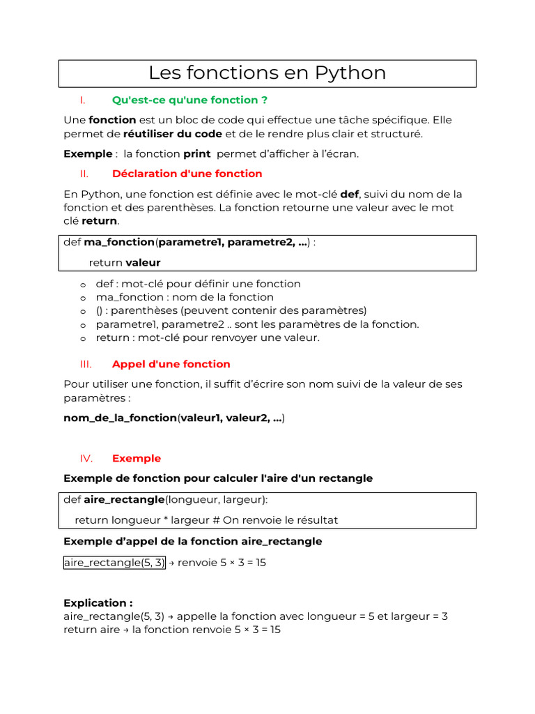 Introduction aux fonctions en Python | PDF