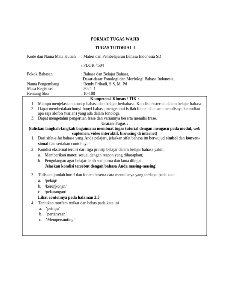 TT 1 Rendy Bindo 2024 | PDF