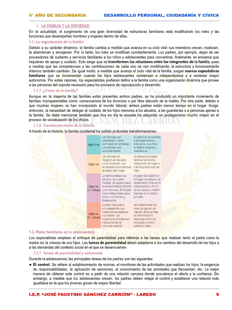 5° DPCC - Guía de Aprendizaje-10 | PDF | Familia | Psicología Social