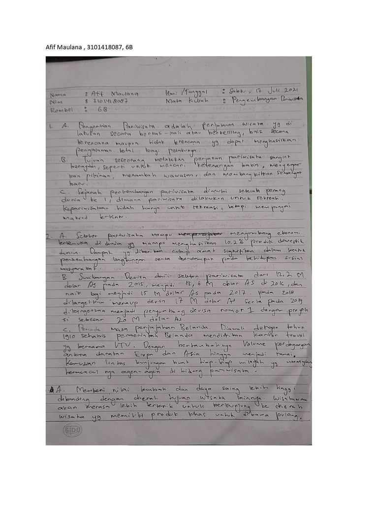 Afif Maulana - Uas Pengembangan Pariwisata | PDF