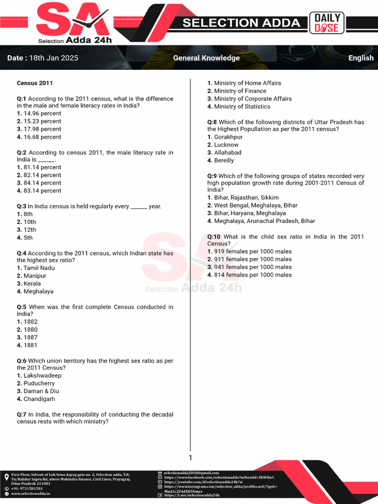General Knowledge - English - 18th Jan 2025 | PDF