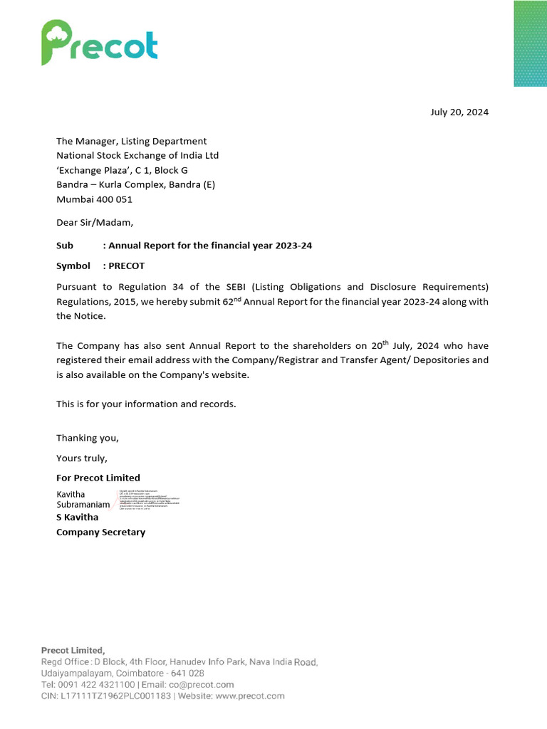 Ar 24668 Precot 2023 2024 26072024144646 | PDF | Audit | Internal Control