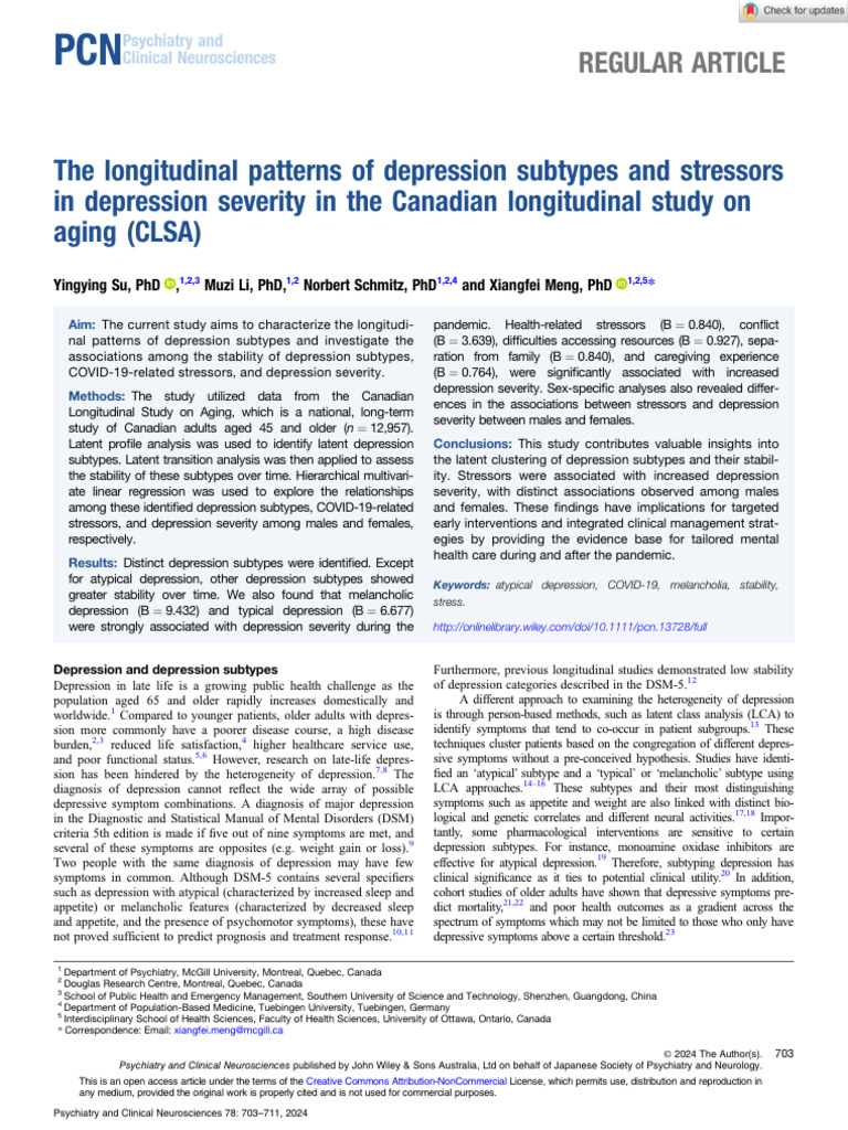The Longitudinal Patterns of Depression Subtypes and Stressors in Depression | PDF | Major ...