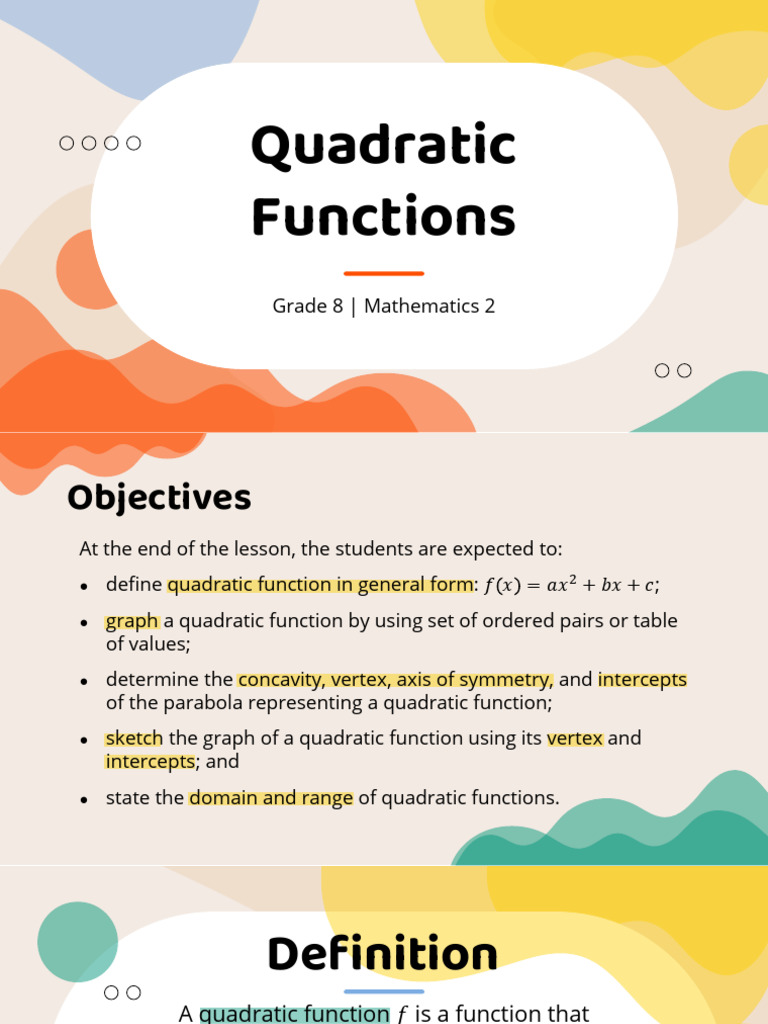 Q3W1 Quadratic Functions | PDF | Function (Mathematics) | Mathematical ...