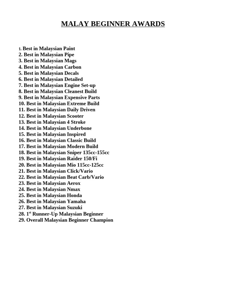 Malay Beginner Awards | PDF