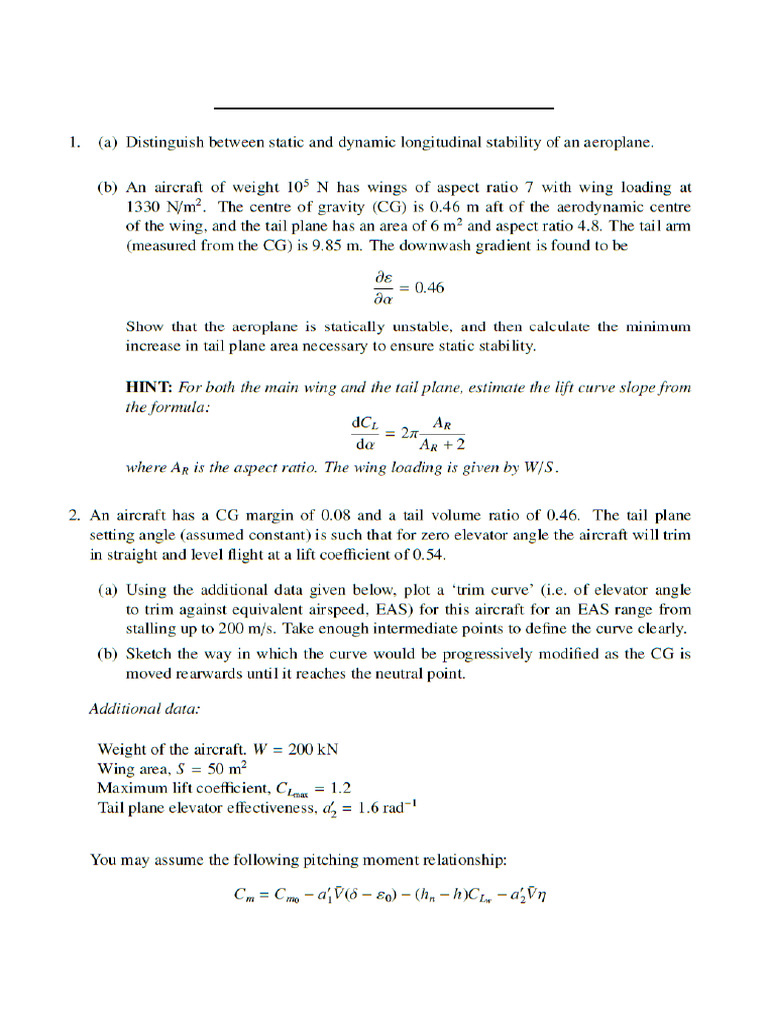 7 Longitudinal Static Stability Tutorial | PDF
