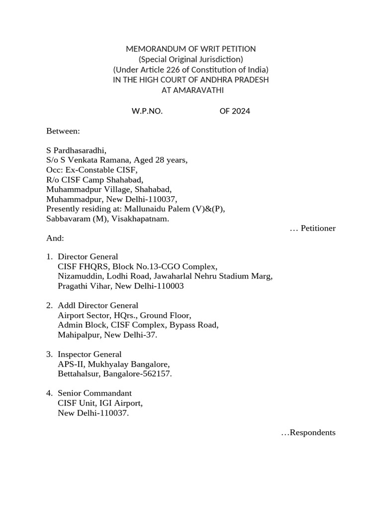 Writ Petition Against CISF Termination | PDF | Common Law | Public Law