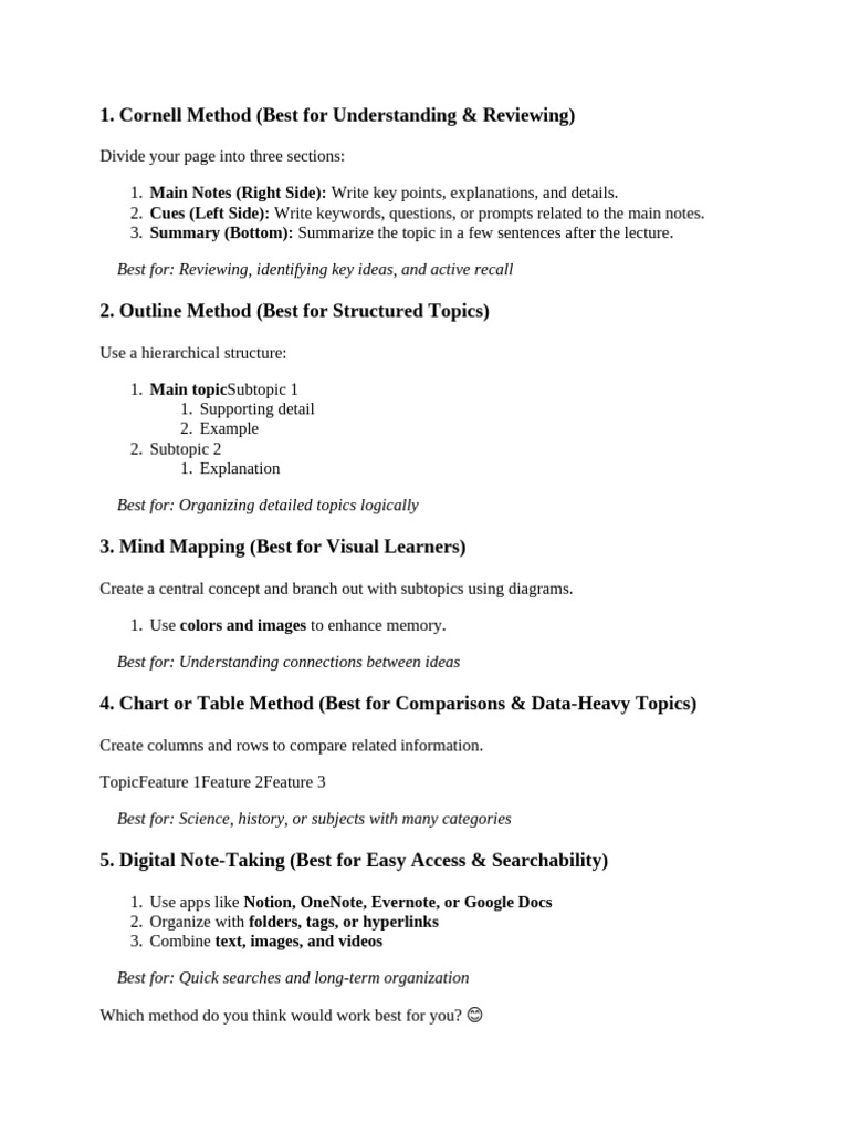 Effective Note-Taking Methods Explained | PDF