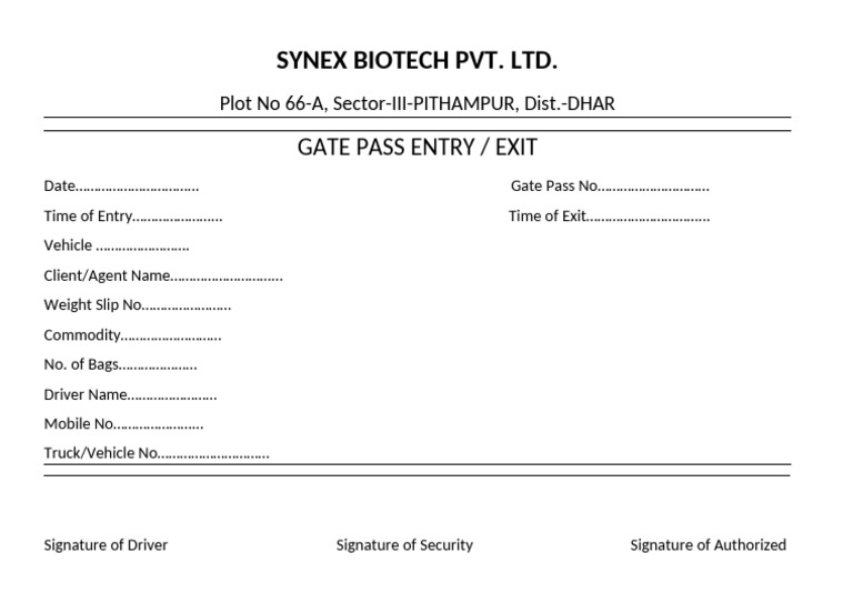 Gate Pass | PDF