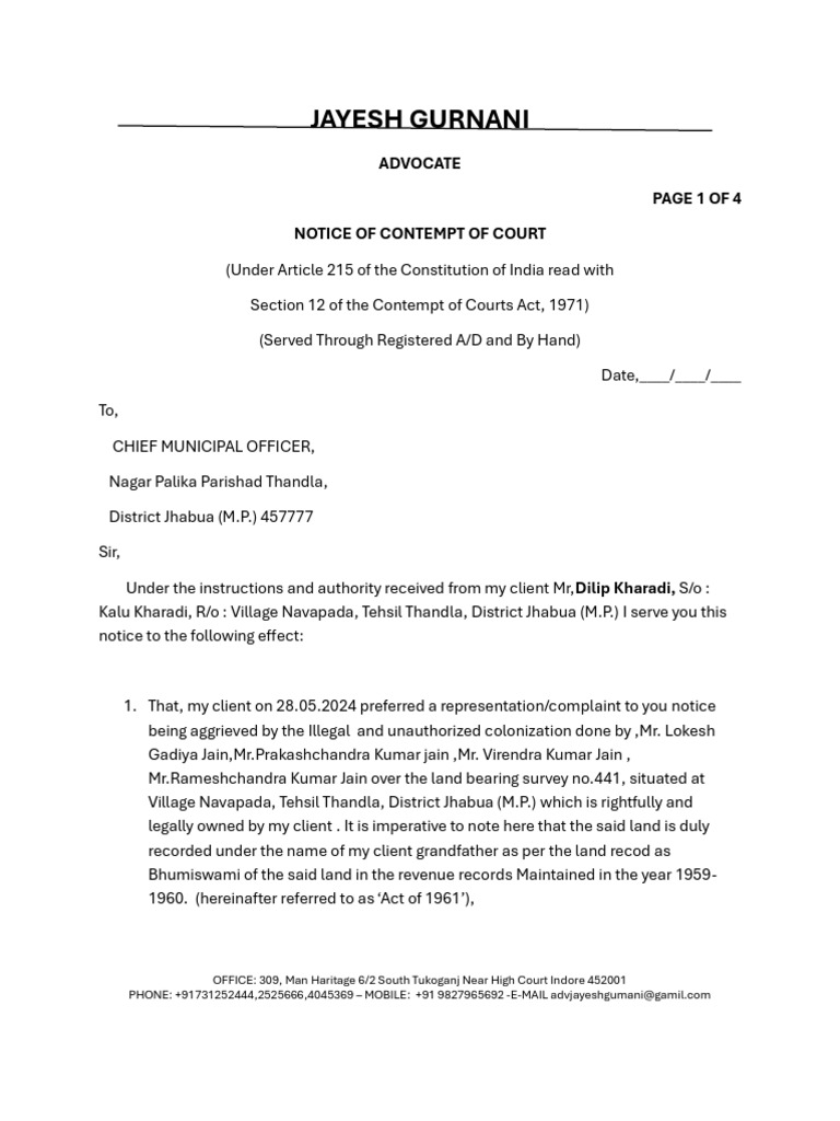 Contempt Notice to Municipal Officer | PDF | Government | Common Law