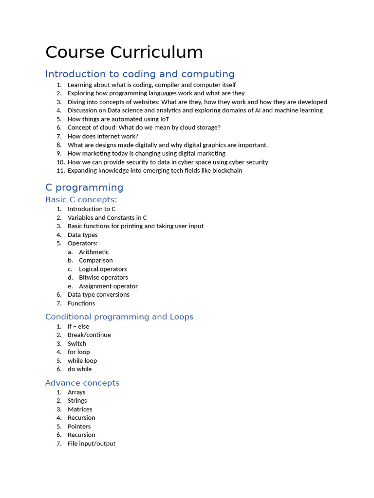 Course curriculum | PDF | Control Flow | Basic