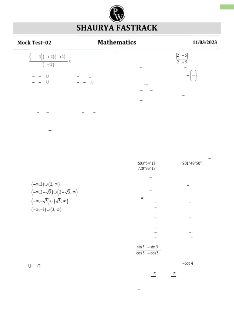 Mathematics Mock Test Questions | PDF | Mean | Trigonometric Functions