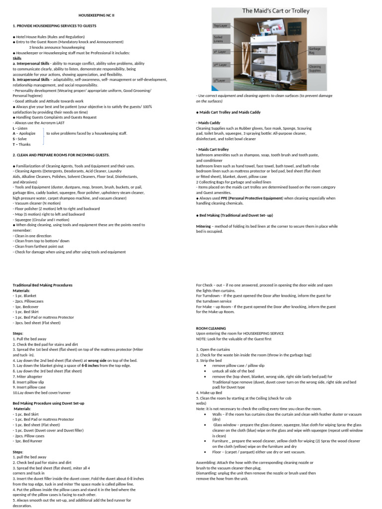 Housekeeping NC II Training Guide | PDF | Bed | Housekeeping
