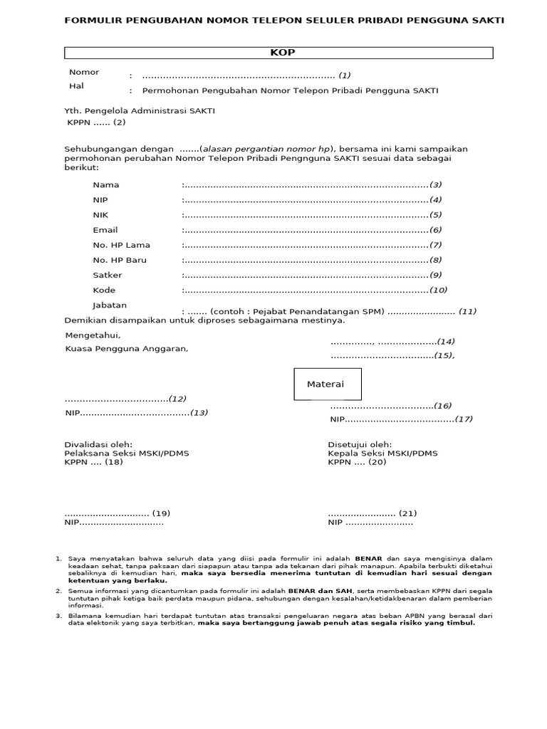 Form Perubahan Nomor HP | PDF