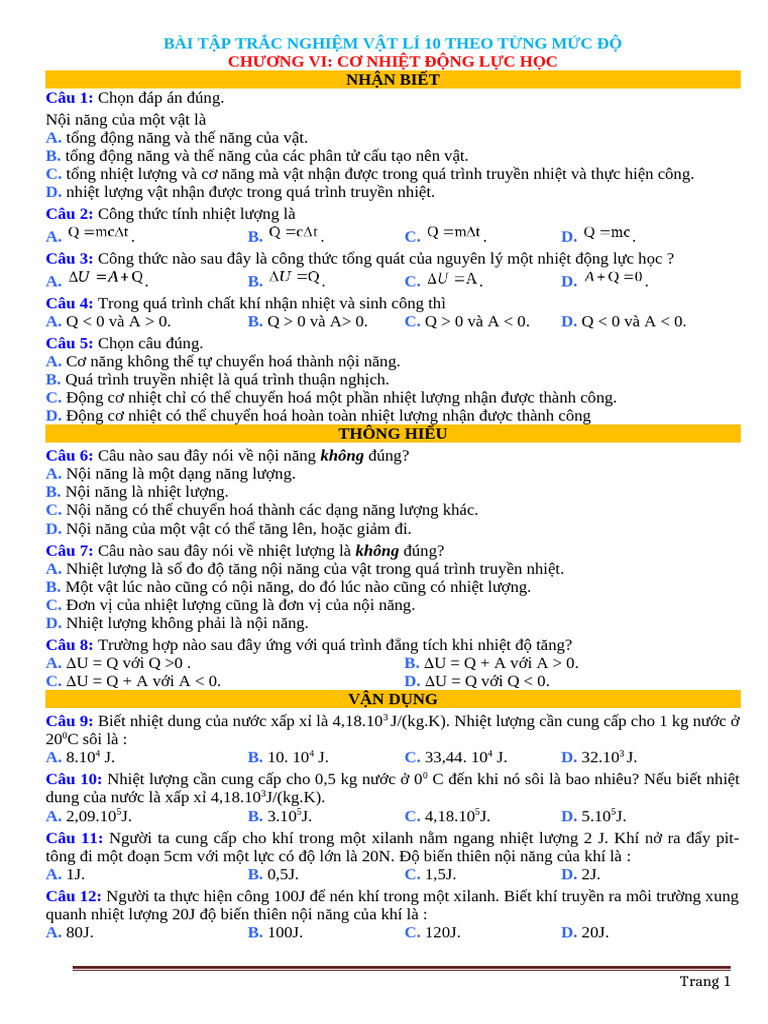 Trac Nghiem C6 Vat Li 10 | PDF