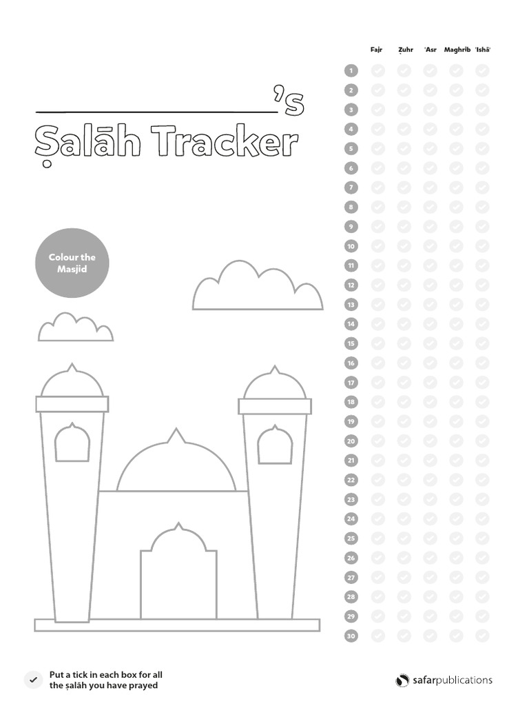 Monthly Salah Tracker Colouring Sheet | PDF