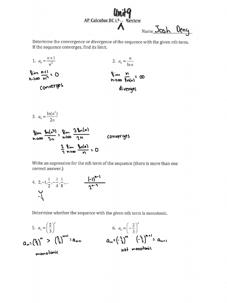 AP_Calc_Unit_9_Ch__Review_WS | PDF | Real Analysis | Calculus
