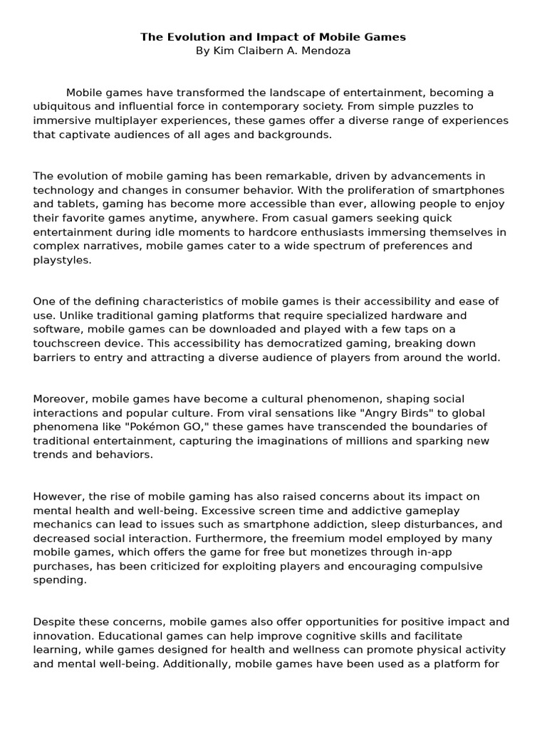 The Evolution and Impact of Mobile Games | PDF | Mobile Game ...