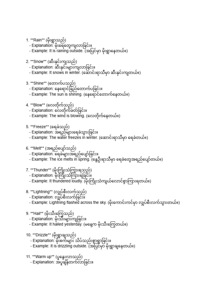 Weather Conditions Vocabulary in Myanmar | PDF