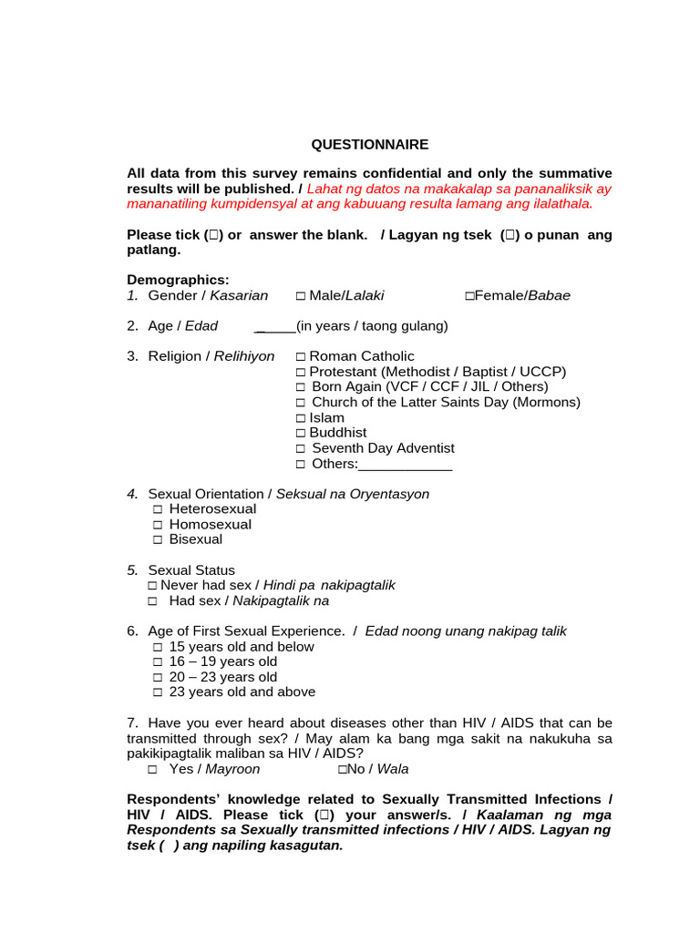 Modified Adapted Questionnaire For HIV | PDF