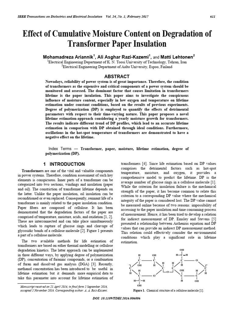 Effect of Cumulative Moisture Content On Degradation of Transformer ...